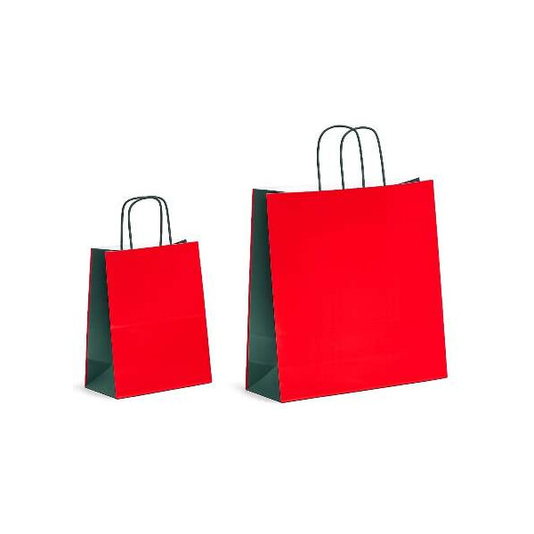 Papiertaschen Bi-Color rot/grün mit Kordeln